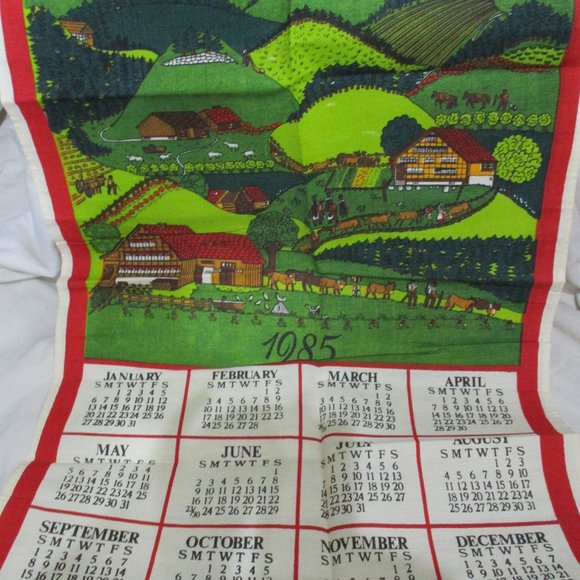 Source Unknown | Accents | Vintage 985 Linen Hanging Cloth Calendar ...
